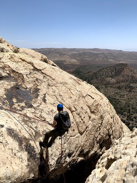 Starting the first rappel of Solar Slab Gully, after climbing "johnny ...