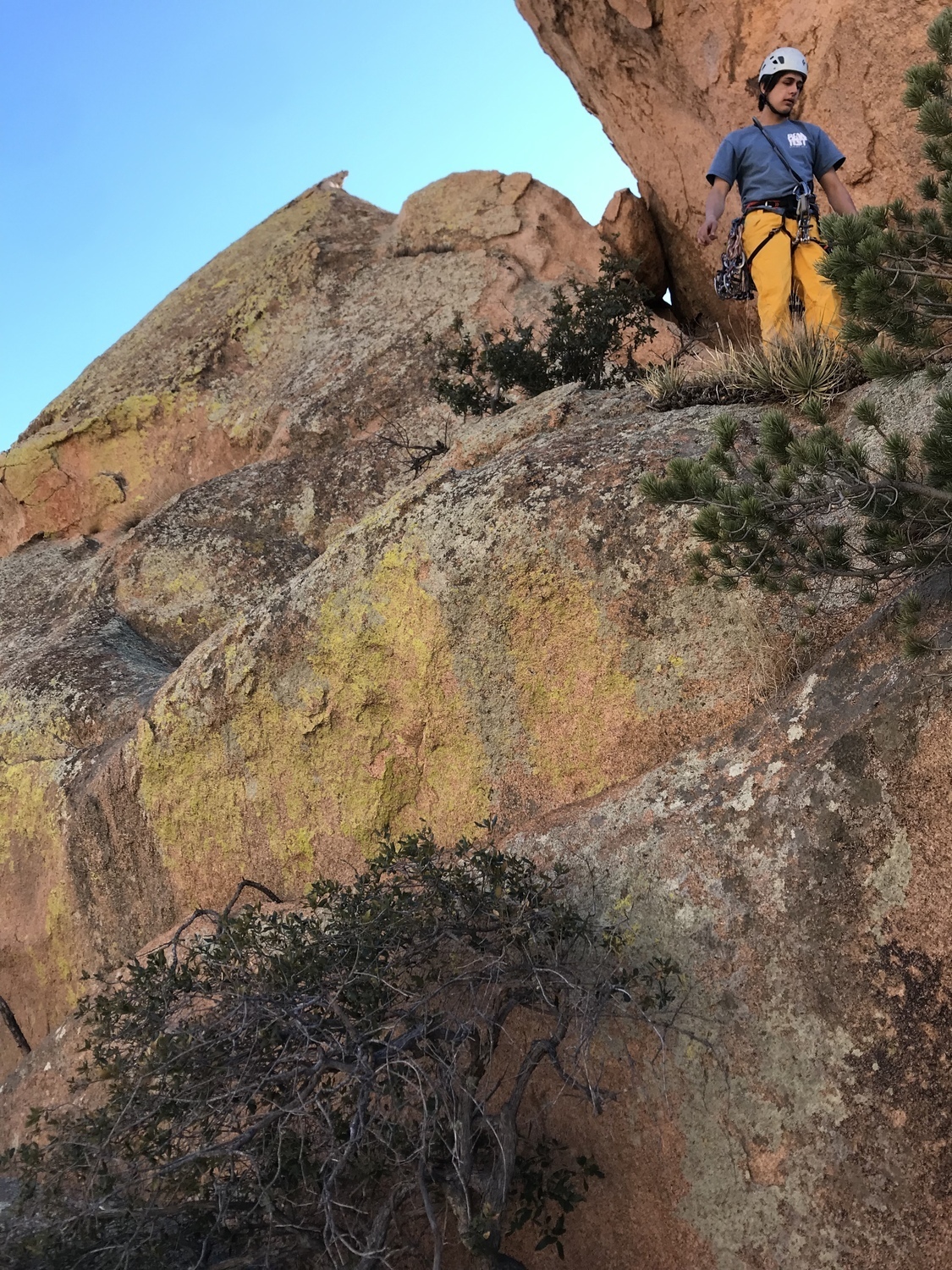 The down climb. You can see the chockstone you down climb past