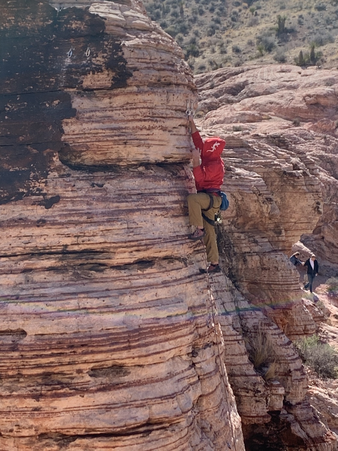 Adam clipping into the top of the anchors. Has some nice exposure for a 5.8