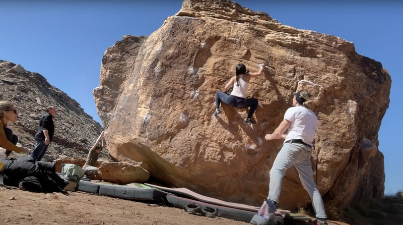 Setting the high feet for the crux move