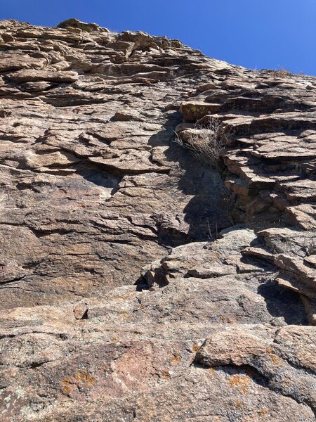 Summer Breeze is the rightmost bolted route, and it starts on the ledge.