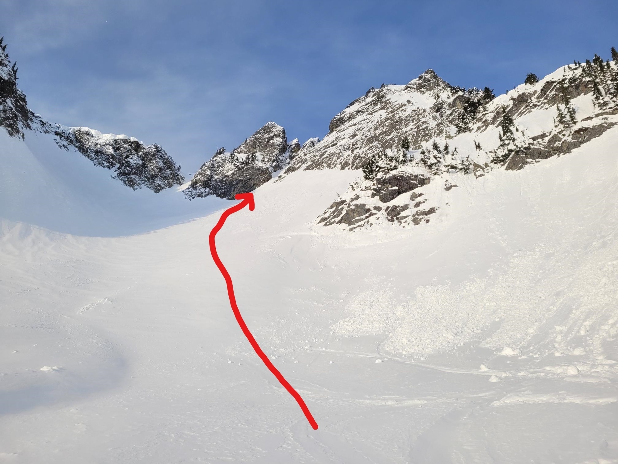 East Face shown. Ascend narrow gully that cuts between the East face ...