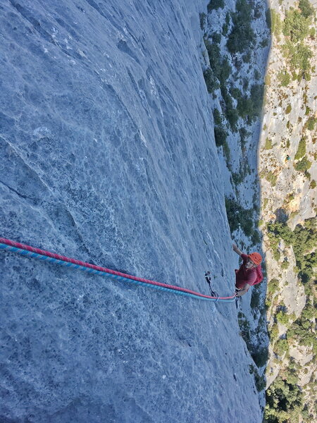 Mike Engle after the crux of the 3rd pitch of Rivière d'Argent but ...