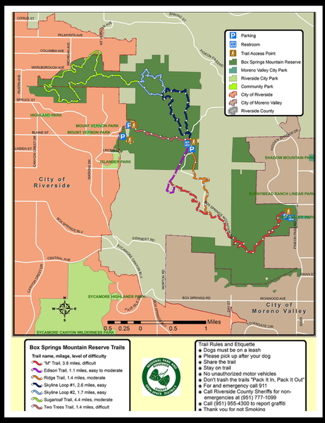 Trail/road map (2022), Box Springs Mountain Reserve