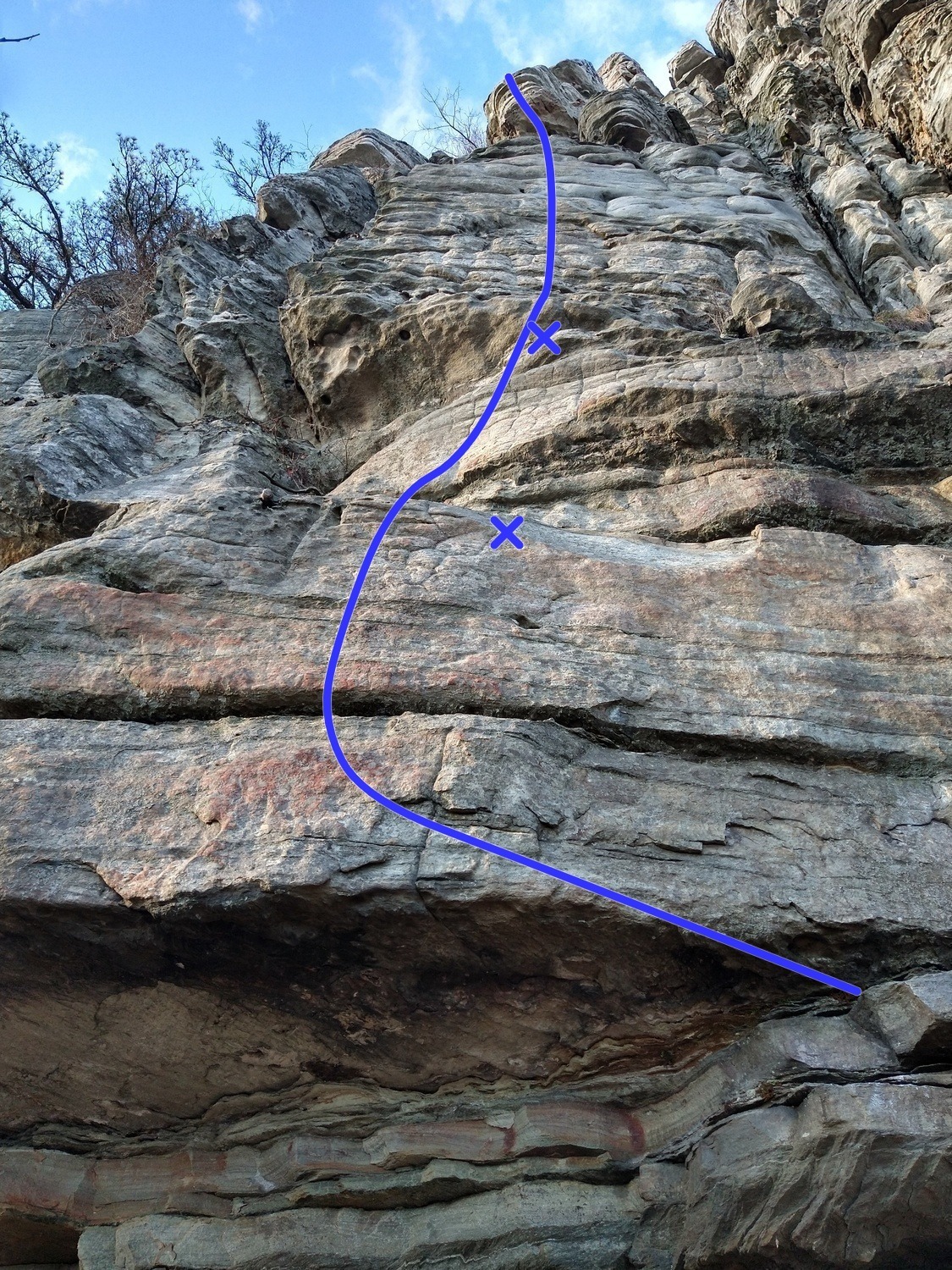 The bolted line and intended route.