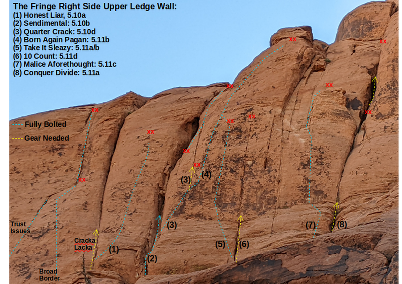 Topo of the right side, upper ledge wall at the Fringe.