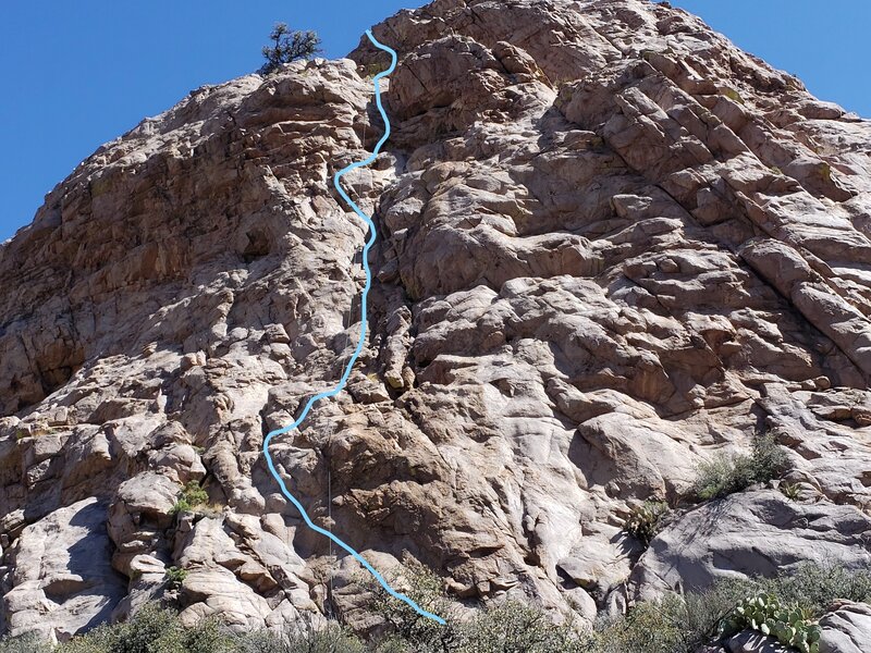 Tear Drop route from below (P1 ends just right of the Eyebrow Tree)