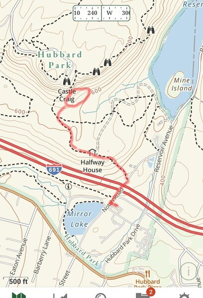 map of location and approach from main parking area at Hubbard
