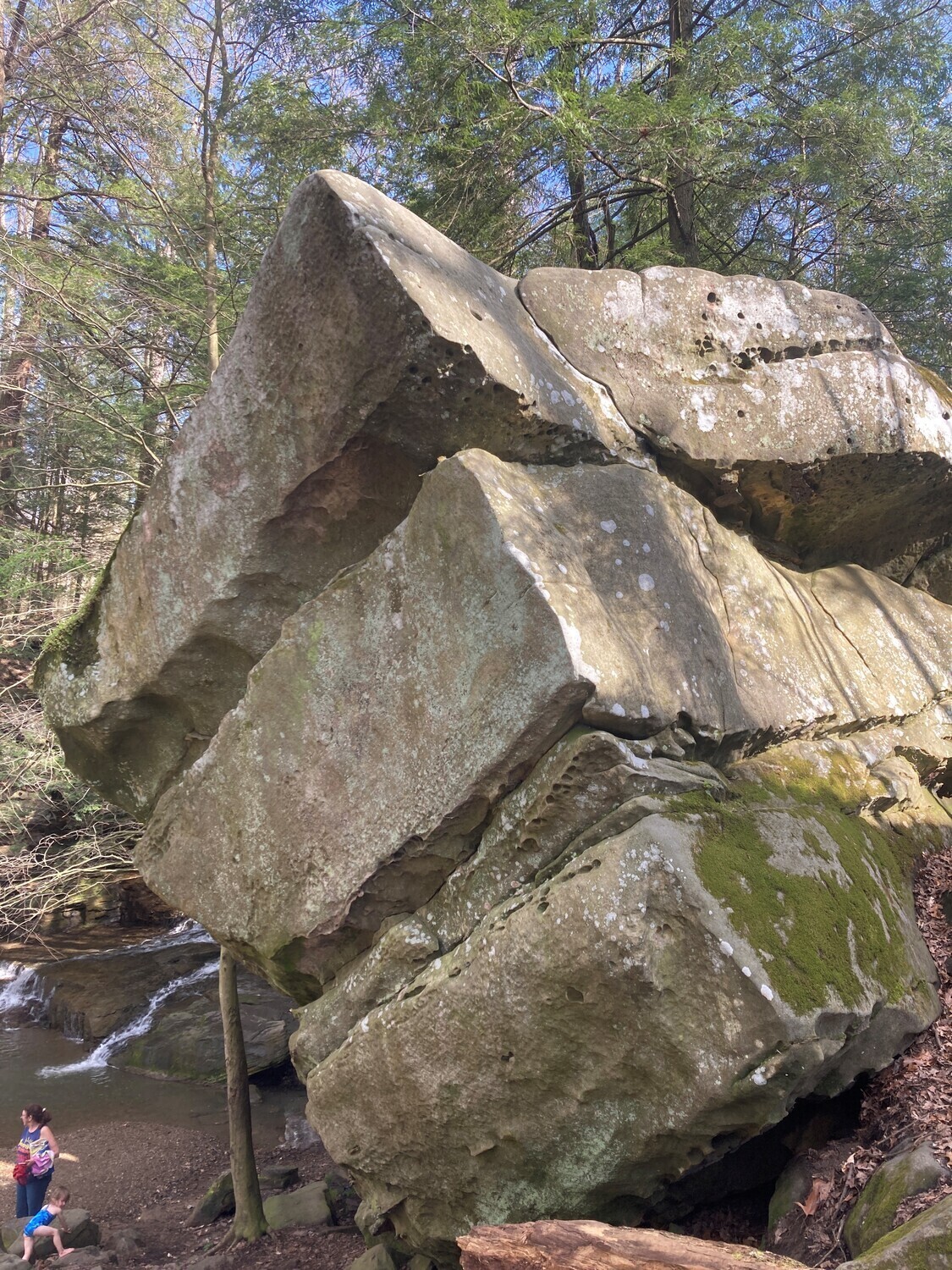 The Triple Stack boulder. The falls are right behind this boulder. The ...