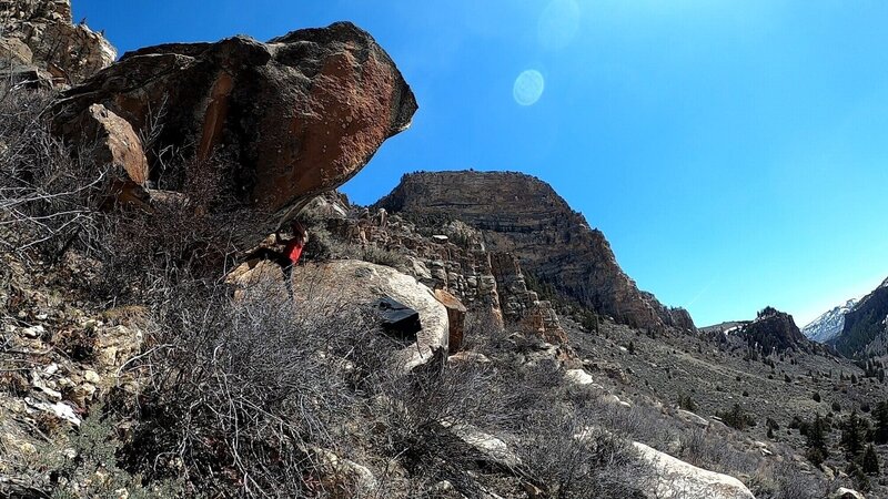 A gnarly overhang boulder with a nice view, the lip of the rock is ...