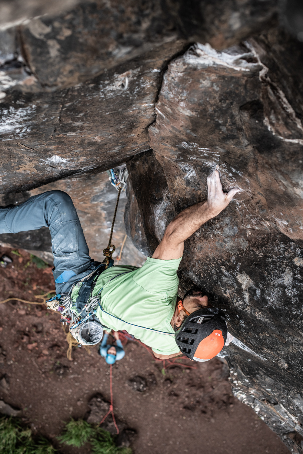 Brian Cork on a 'headpoint' ascent (natural pro, no bolts) of ...