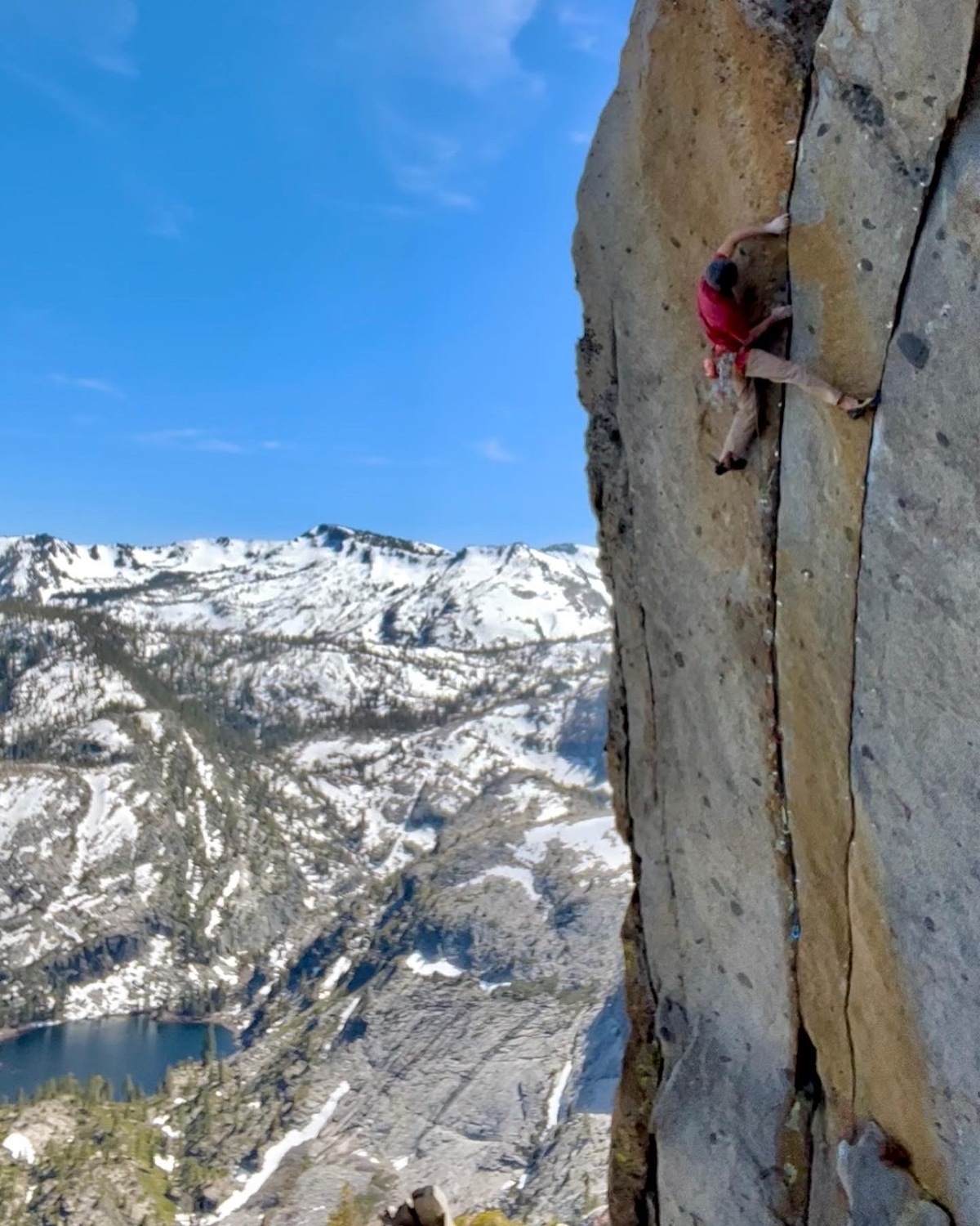 Charlie barrett in the crux section of the first free ascent of the ...