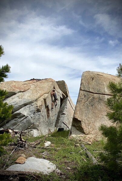 Climbing in Right side Boulder (Six Gun), Northeast California