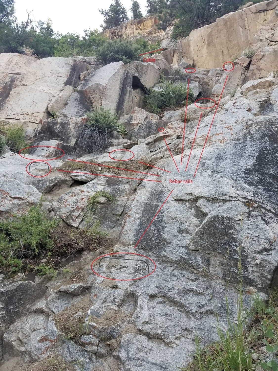 New approach trail, complete with rebar rails and a cable hand rail at ...