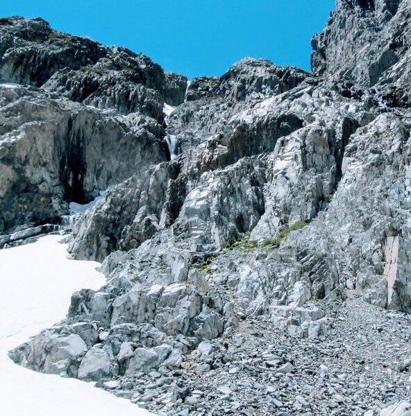 Looking back up from the base of the lower cliffs.