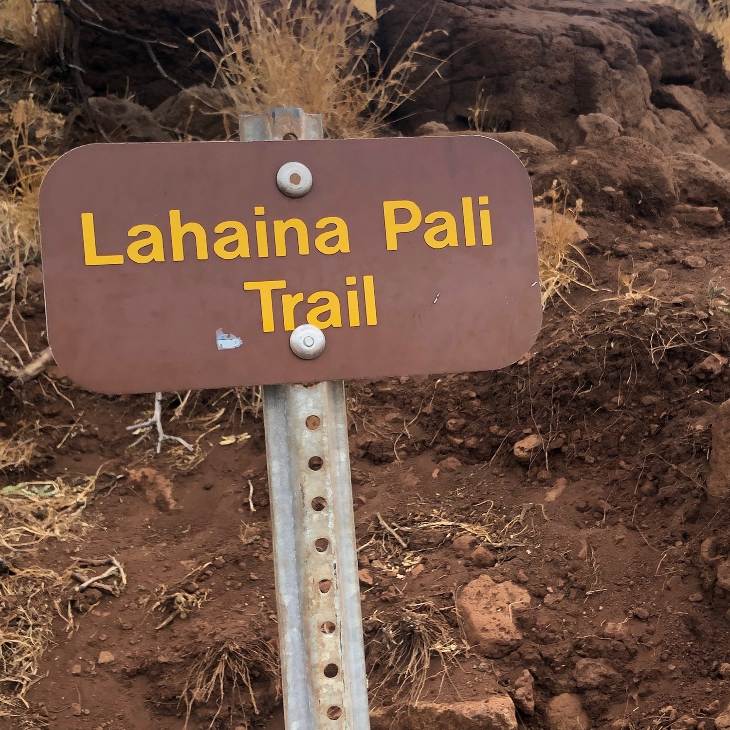 Sign at the west end of Lahaina Pali Trail.
