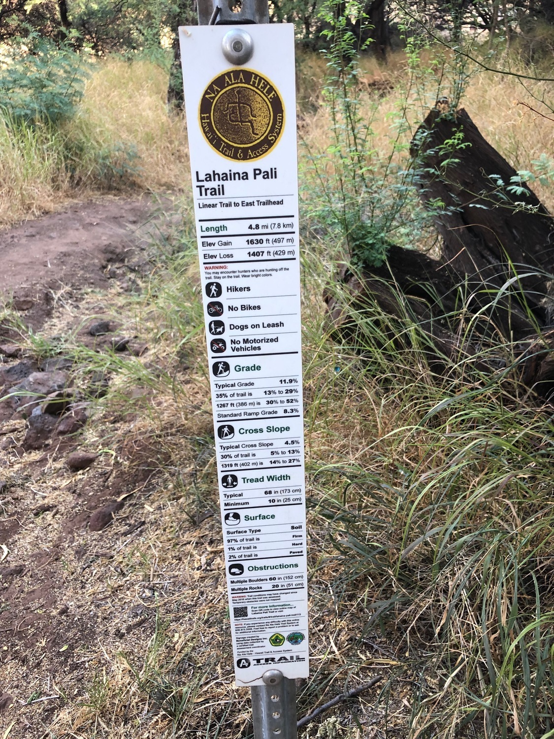 Trail details for the Lahaina Pali Trail.