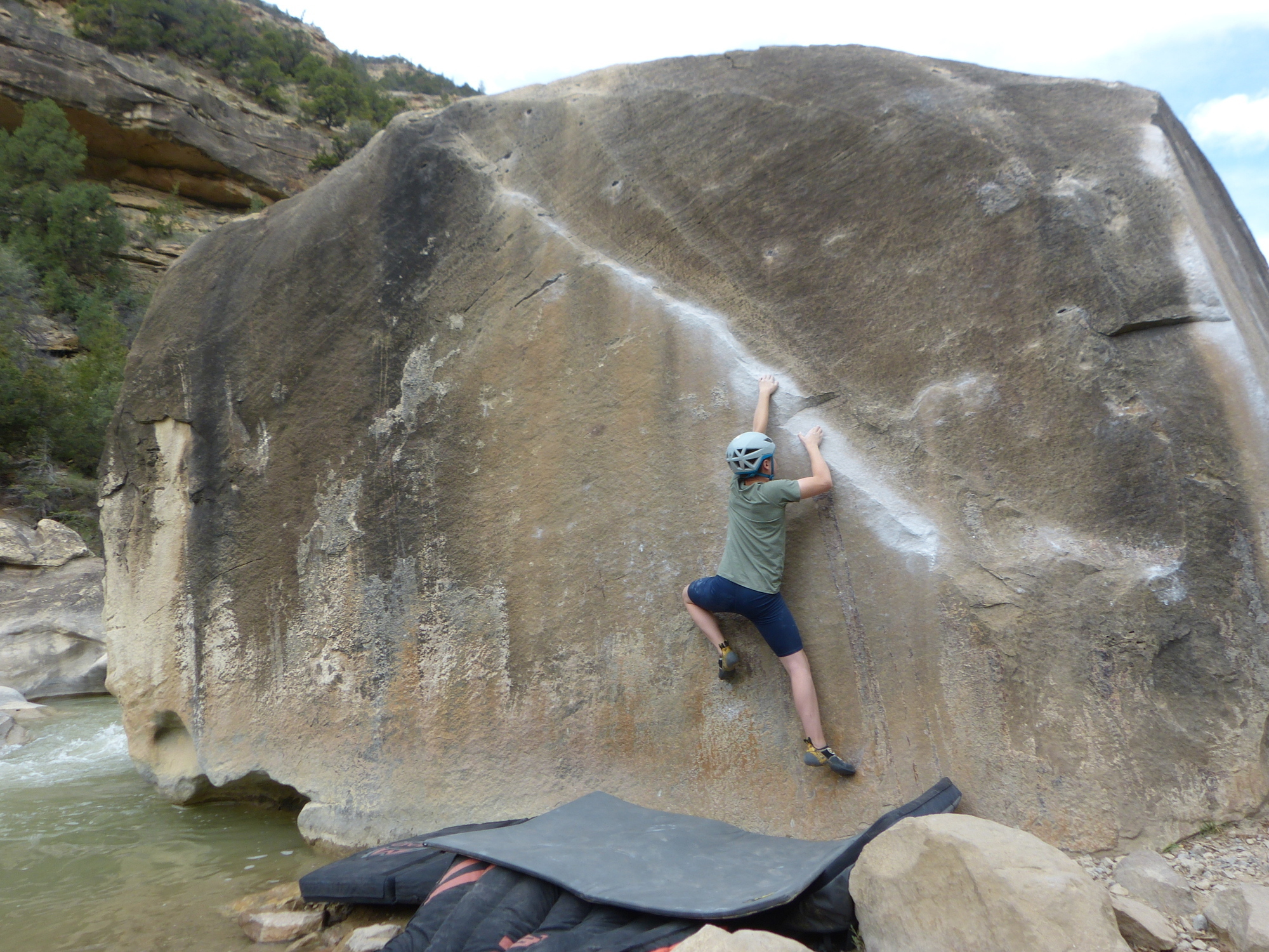 Desperately holding on to the beginning slopers of The Angler