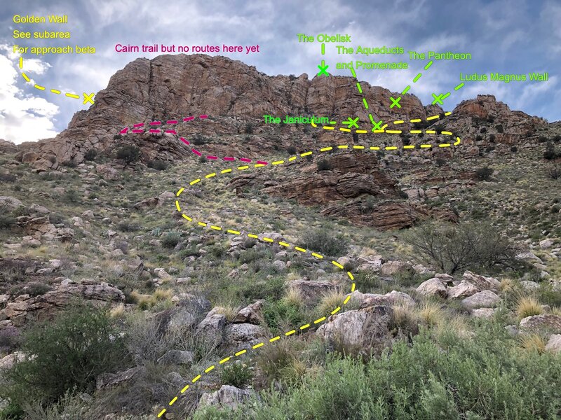 Updated overview of the area. Approach starts at the parking pullout ...