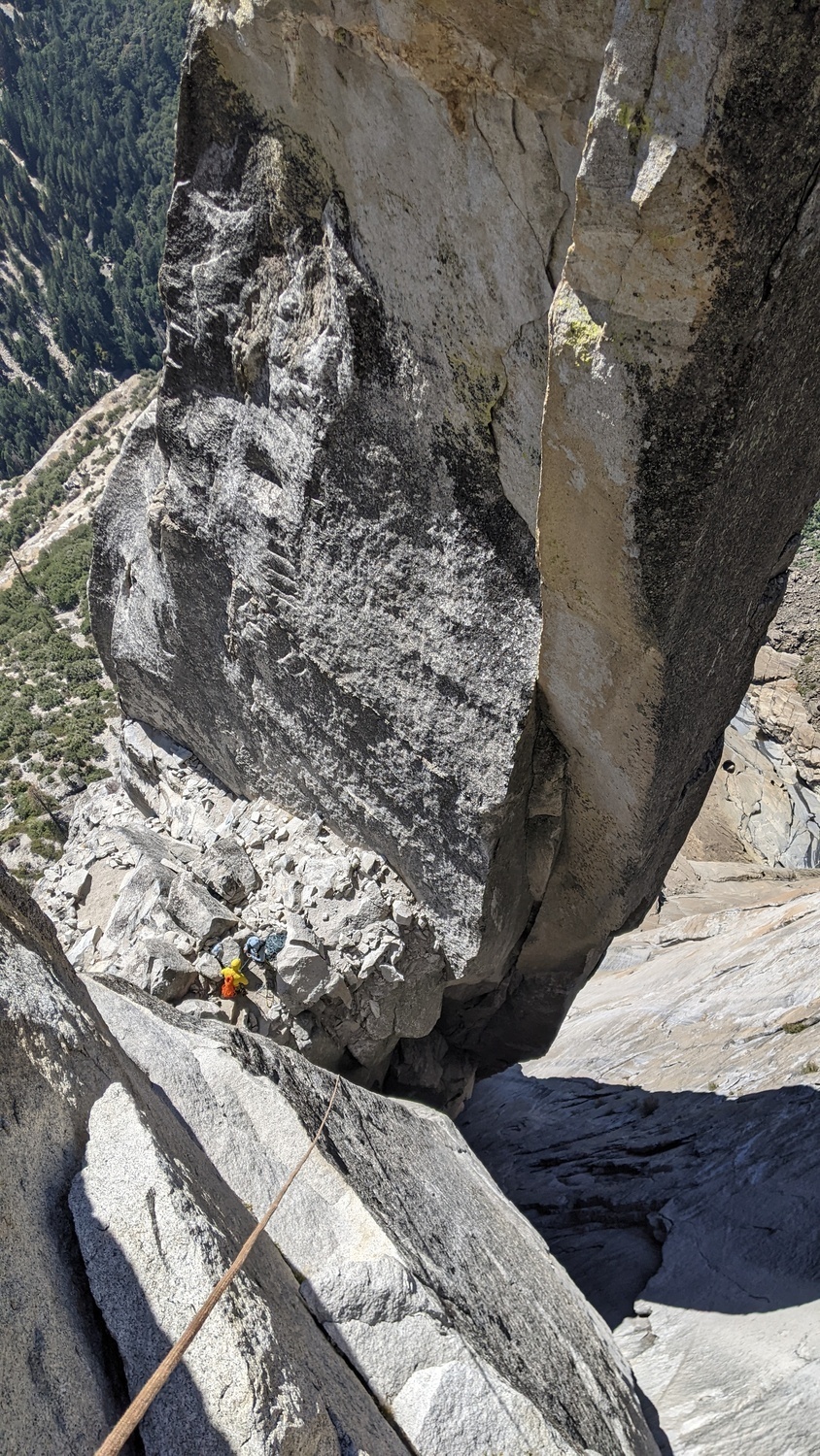 Nick and Sven prepping in the Notch for the spire ascent, pre-tyrolian.