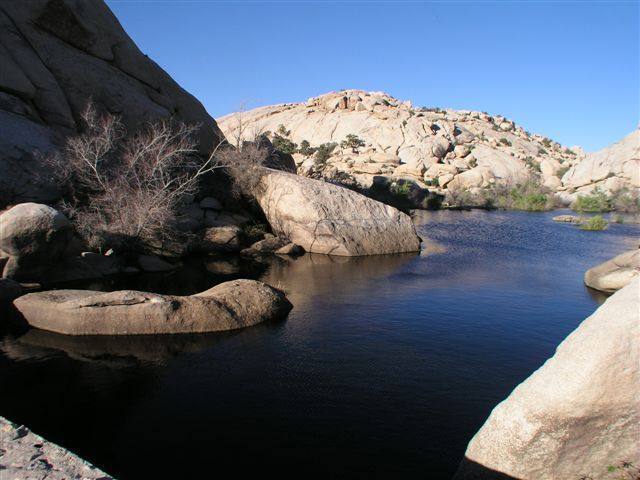 A view of Barker Dam with water