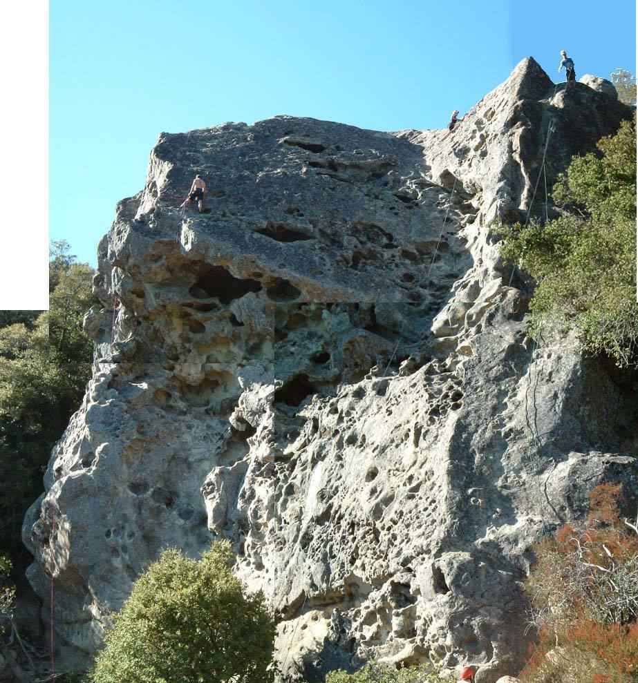 Goat Rock as viewed from the approach. You can see the right-facing climbs.