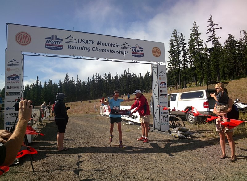 Morgan Arritola winning the USATF Mountain Running Championships 8K race.