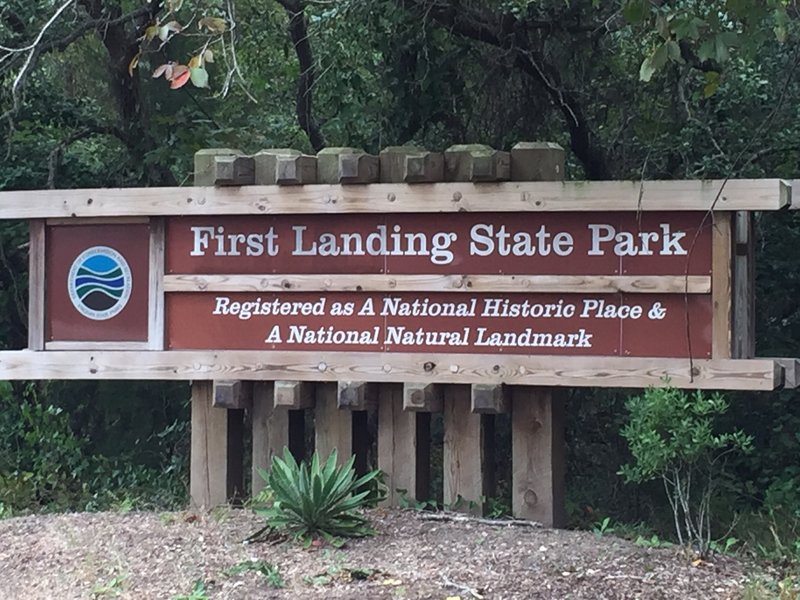 Welcome sign for First Landing State Park at western corner along Shore ...