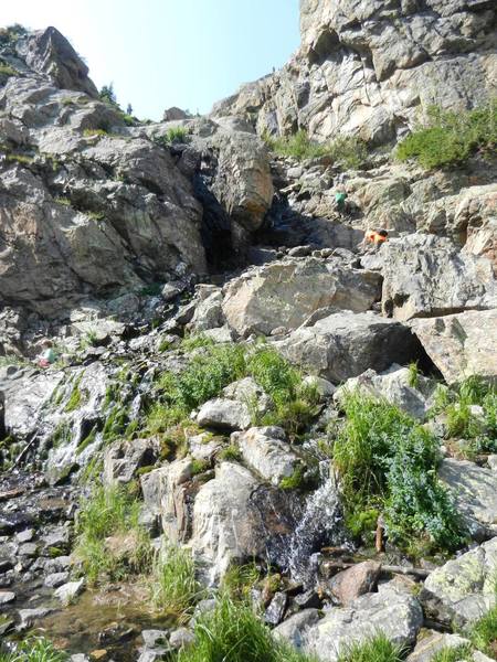 The climb/scramble up the side of Timberline Falls. Water is low in ...