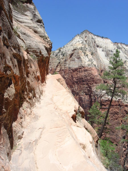 The terrain of the hidden canyon trail. Narrow, sandy trail with a ...
