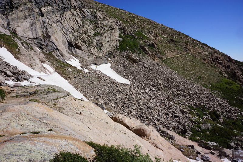 Approaching the falls area of the Chasm Lake trail in late June. The ...