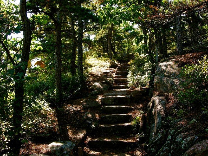 Hiking up the granite steps on the Dorr North Ridge Trail.
