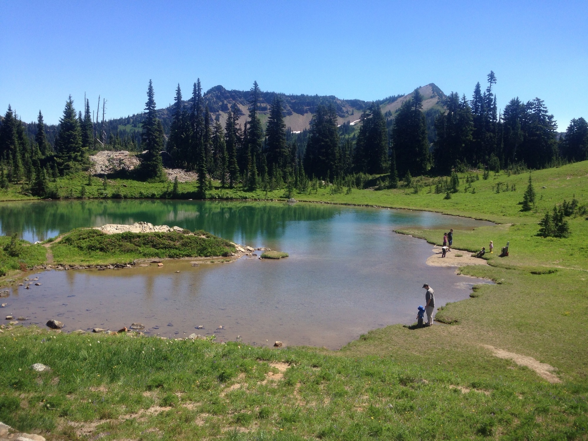 About to take a dip in the small alpine lake.