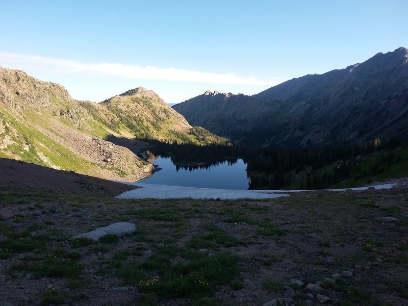Kelly Lake from the saddle in the Hidden Valley Trail.