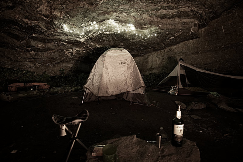 campsite under a large outcropping. must climb up a wash out before ...