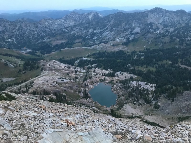 A view down to Cecret Lake and Albion Basin from Sugarloaf (Cecret Lake ...