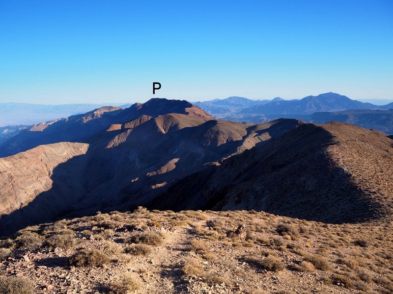 Mount Perry (P) from the summit of Dante's View Peak