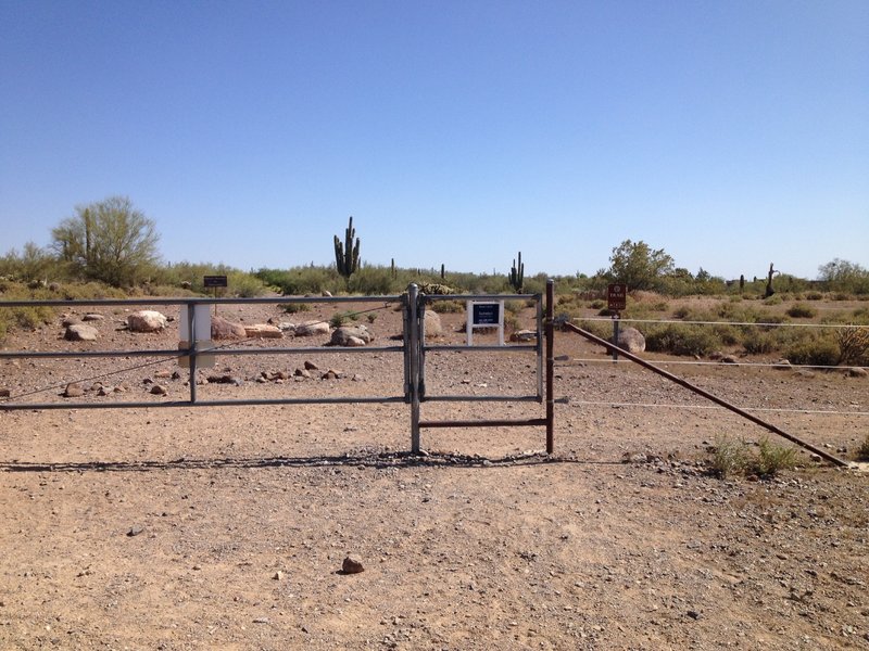 Gate at the south entrance to Desert Foothills Land Trust preserve ...