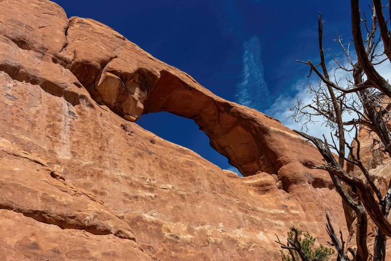 Skyline Arch from the bottom of the rock wall.