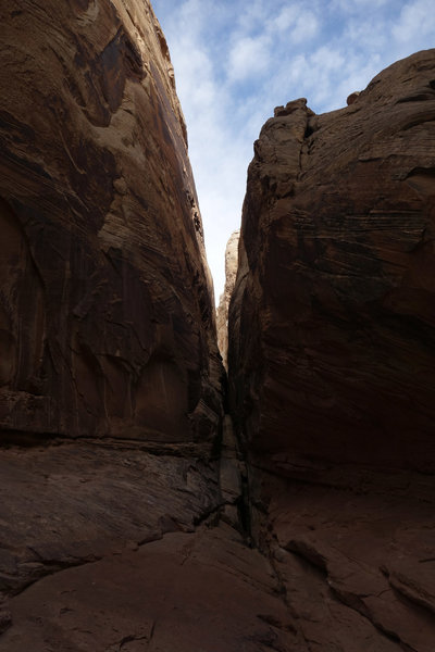 Narrow side opening in Little Wild Horse Canyon. From above the rock ...
