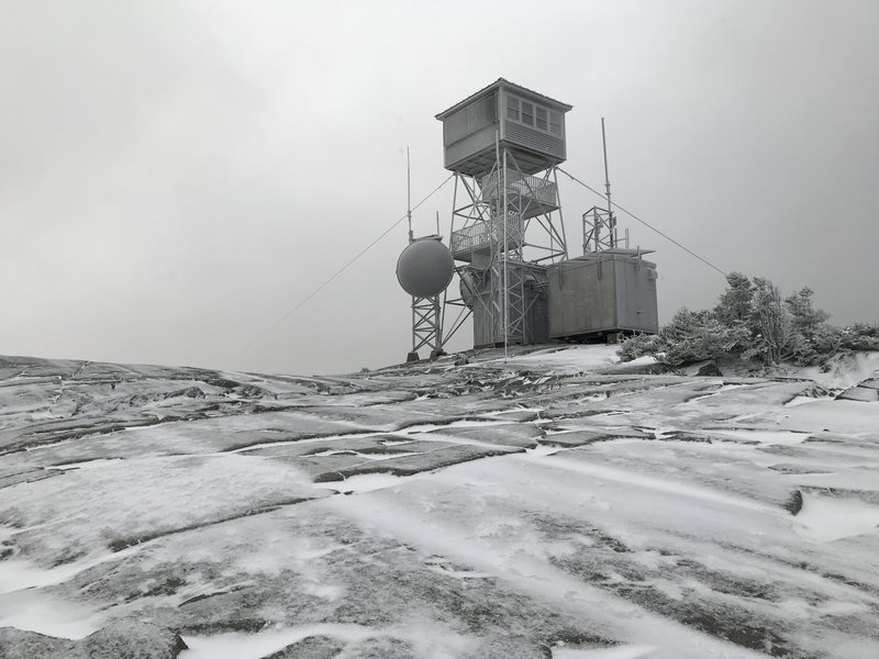 The frosty watch tower atop Kearsarge Mountain.