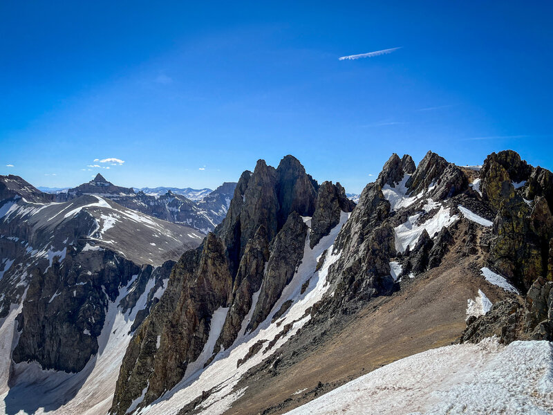 View from the saddle at Lavender Col. in mid-May.