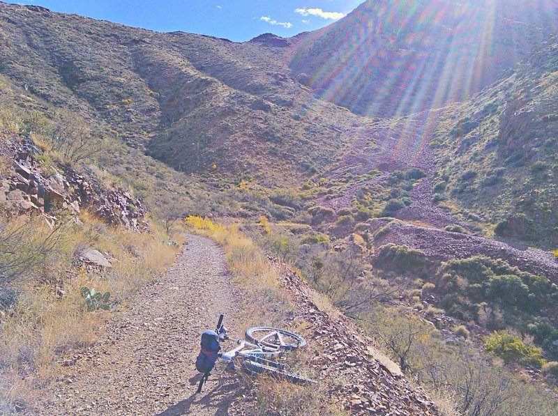 Looking down towards the scree field in the valley. Most of the trail ...