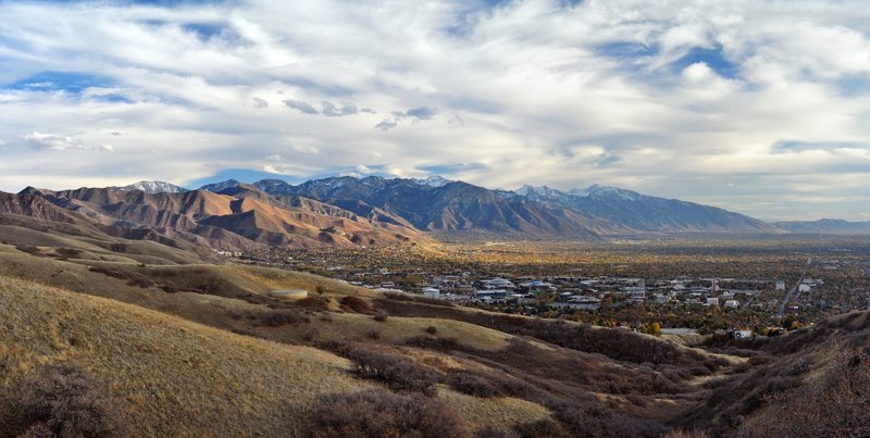 East Bench area of Salt Lake City below the Wasatch Mountains with ...