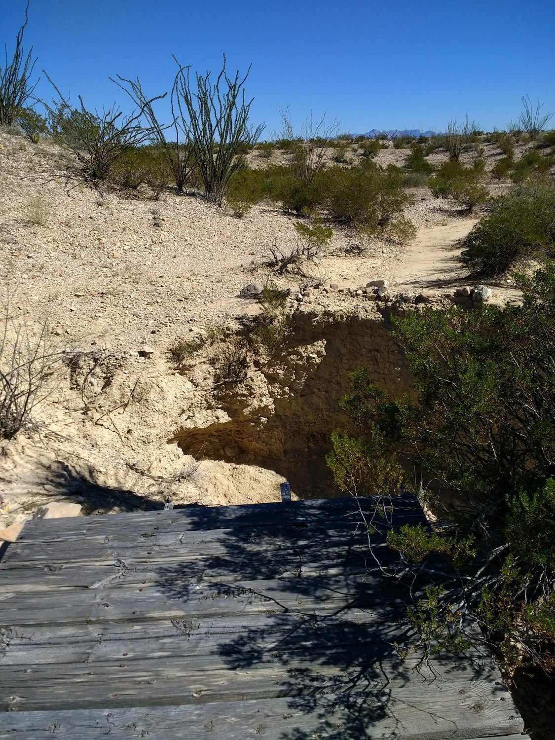 Bridge washed out on trail #4 of Lajitas Trails.